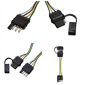 EXERAUO 4 Flat Wire Connector 32 inch 4 Pin Trailer Wire Plug Extension Hitch Light Trailer Wiring Harness Extender with Rubber Cab for RV Trailer Boat