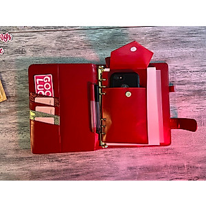 Planner Notebook A5 6 ring binder organizer (red) cover size 9,5’’x 7.25’’ Personal Business organizer planner Journals for writing Leather Journal for Women Notebook for journaling with pen