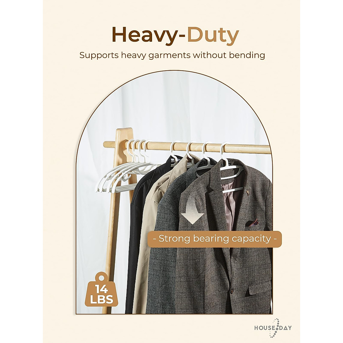 HOUSE DAY White Plastic Clothes Hangers, Heavy Duty Coat Hangers 24 Pack, Premium Thick Wide Shoulder Suit Hanger with Non-Slip Hook, Space Saving Hangers for Shirts, Sweaters, Dresses, Pants