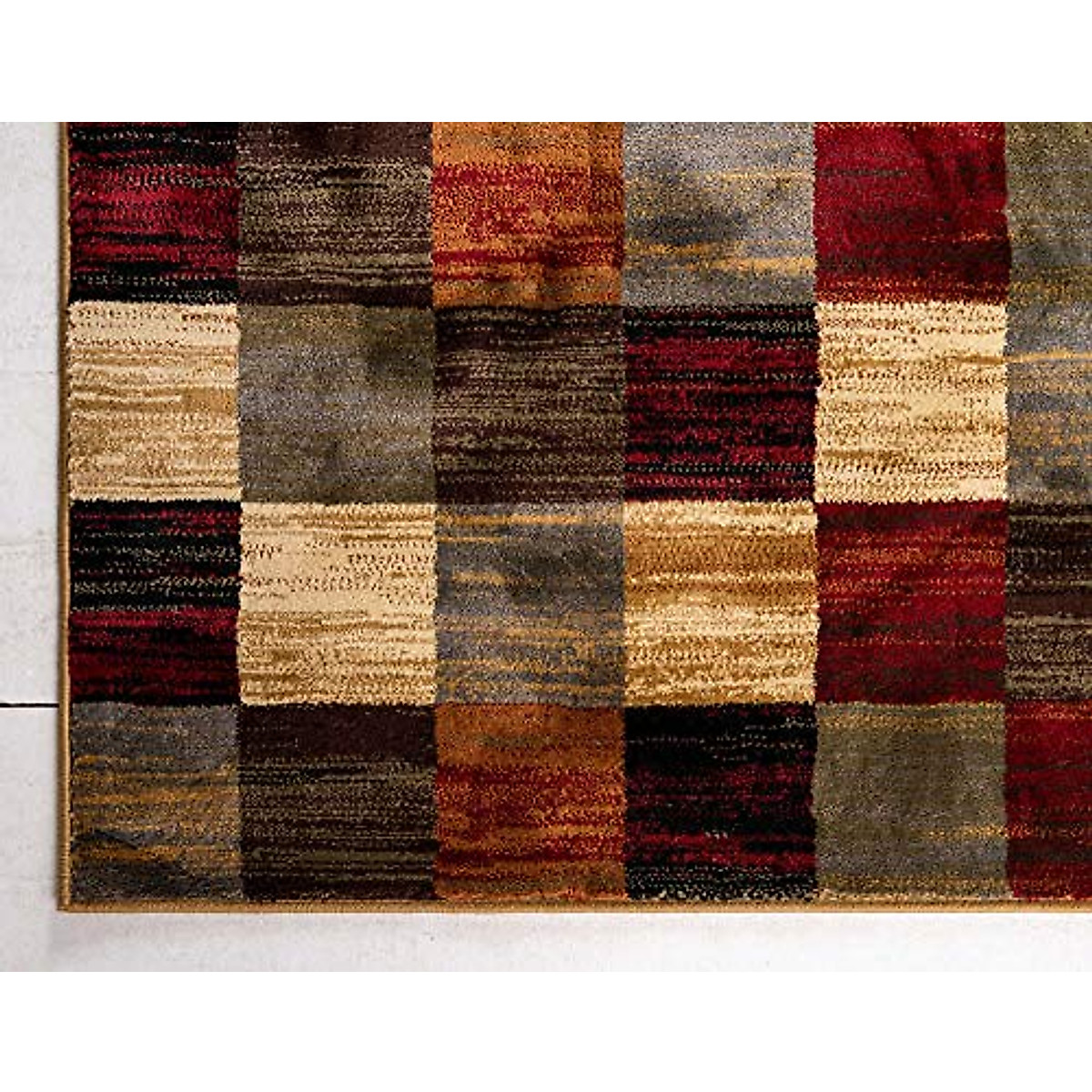 Unique Loom Barista Collection Modern, Rustic, Geometric, Squares, Urban, Warm Colors Area Rug, 2' 2" x 6' 0", Multi/Beige