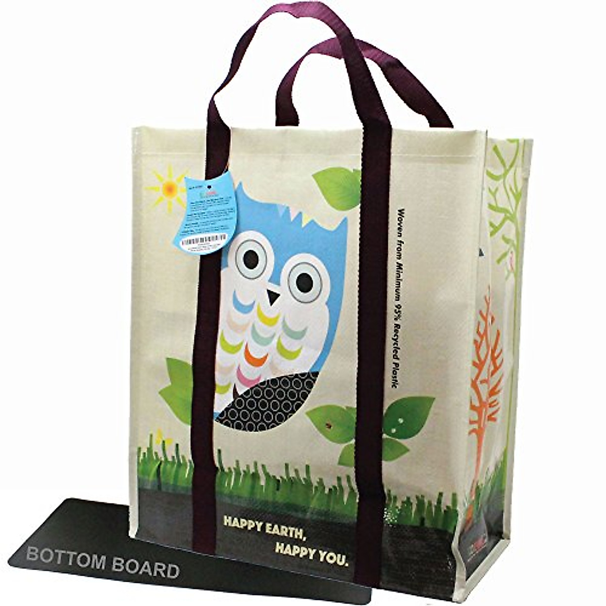 EcoJeannie 5 pack Super Strong X-Large Laminated Woven Reusable Shopping Tote Bag (Avail: Set of 1,2,3,4,5 Bags), Free Standing, Recycled Plastic w/Bottom Board & Reinforced Nylon Handle - WTS051