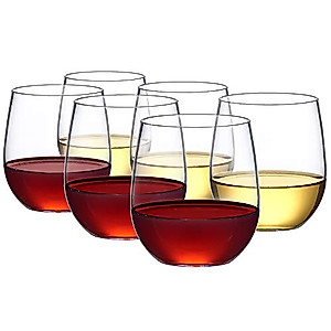 Amazing Abby - Cindy - 14-Ounce Unbreakable Tritan Wine Glasses (Set of 6), Plastic Stemless Wine Tumblers, Reusable, BPA-Free, Dishwasher-Safe, Perfect for Poolside, Outdoors, Camping, and More