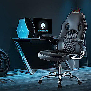 Gaming Chair Ergonomic Office Chair PU Leather Computer Chair High Back Desk Chair Adjustable Swivel Task Chair with Lumbar Support/Adjustable Armrests, Black