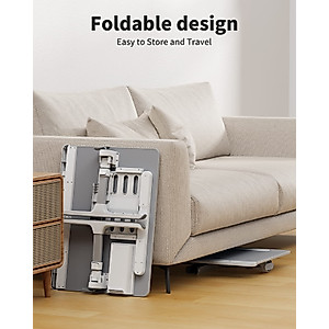 Laptop Bed Tray Desk with LED Desk Light, SAIJI Adjustable Laptop Stand for Bed, XX-Large PVC Leather Foldable Laptop Table with Book Stand, Wrist Rest, Extra Leg Room for Sofa Couch Floor (Gray)