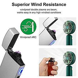 Lighter - Gunoze Electric Lighter Windproof Double ARC Plasma Lighter, USB Rechargeable Lighter with Battery Indicator for Fire, Candle, Outdoors, Adventure, Camping, Hiking
