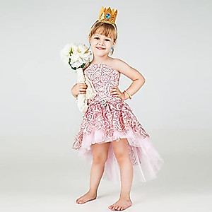 Girls Princess Costume Accessories Crown Earrings Gloves Halloween Dress Up Birthday Party Supplies for Peach