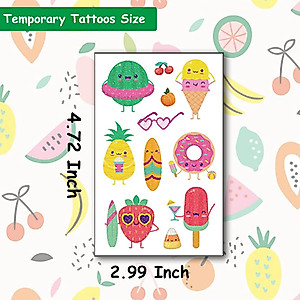 Hohamn Glitter Fruit Temporary Tattoos for Kids - 100+ Cartoon Fruit Summer Tattoos for Girls Boys Birthday Party Supplies Favors