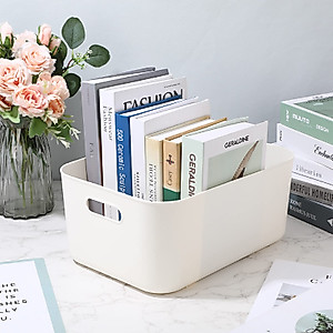 Plastic Storage Bins 10 Pcs White Storage Bin Pantry Organizer Bins Small Storage Baskets Storage Containers for Home Kitchen (14 x 10.5 x 6.4 Inch)