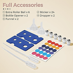 ComSaf Glass Essential Oil Roller Bottles, Set of 24, 10 ML Clear Glass Bottles with Stainless Steel Roller Balls, Leakproof Essential Oil Container Kits with Labels, Dropper, for Facial Body Care