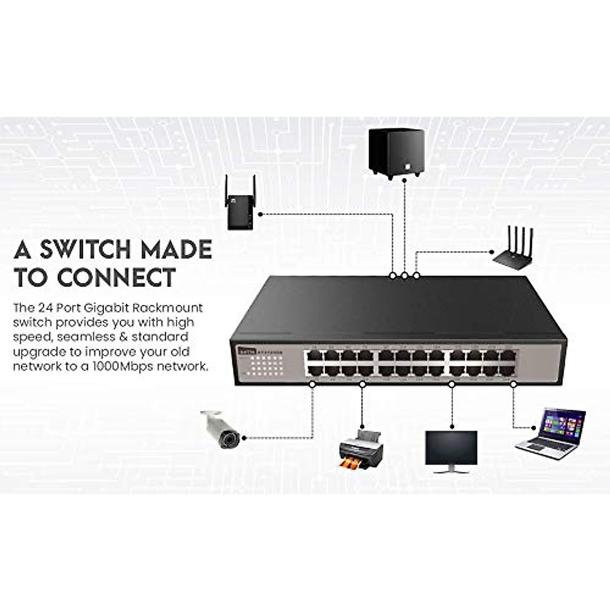 Netis ST3124GS 24 port Unmanaged 10/100/1000M Gigabit Switch, Desktop Ethernet Splitter, Ethernet Hub, Plug and Play, Fanless Quite, Traffic Optimization, Sturdy Metal Desktop size, expandable to standard 19 inch rack mount with included mounting bracket,