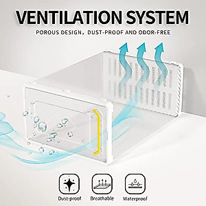 Gardace 12 Pack Shoe Storage Boxes，Clear Plastic Stackable Shoe Organizer for Closet，Foldable Shoe Rack Sneaker Container Bins Holders，with Yellow Door Handle