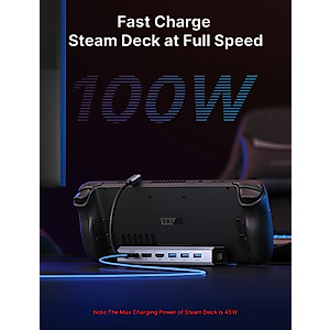 JSAUX Docking Station for Steam Deck/Rog Ally/Legion Go, 7-in-1 Steam Deck Dock with HDMI 4K@60Hz, DisplayPort, Gigabit Ethernet, USB-A 3.2 and 100W Charge Compatible with Steam Deck OLED-HB0702