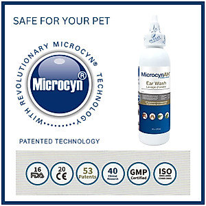 MicrocynAH Ear Wash for Dogs Cats and Pets - Ear Cleaning Solution - Daily Maintenance for Cleansing, Smells and Itch