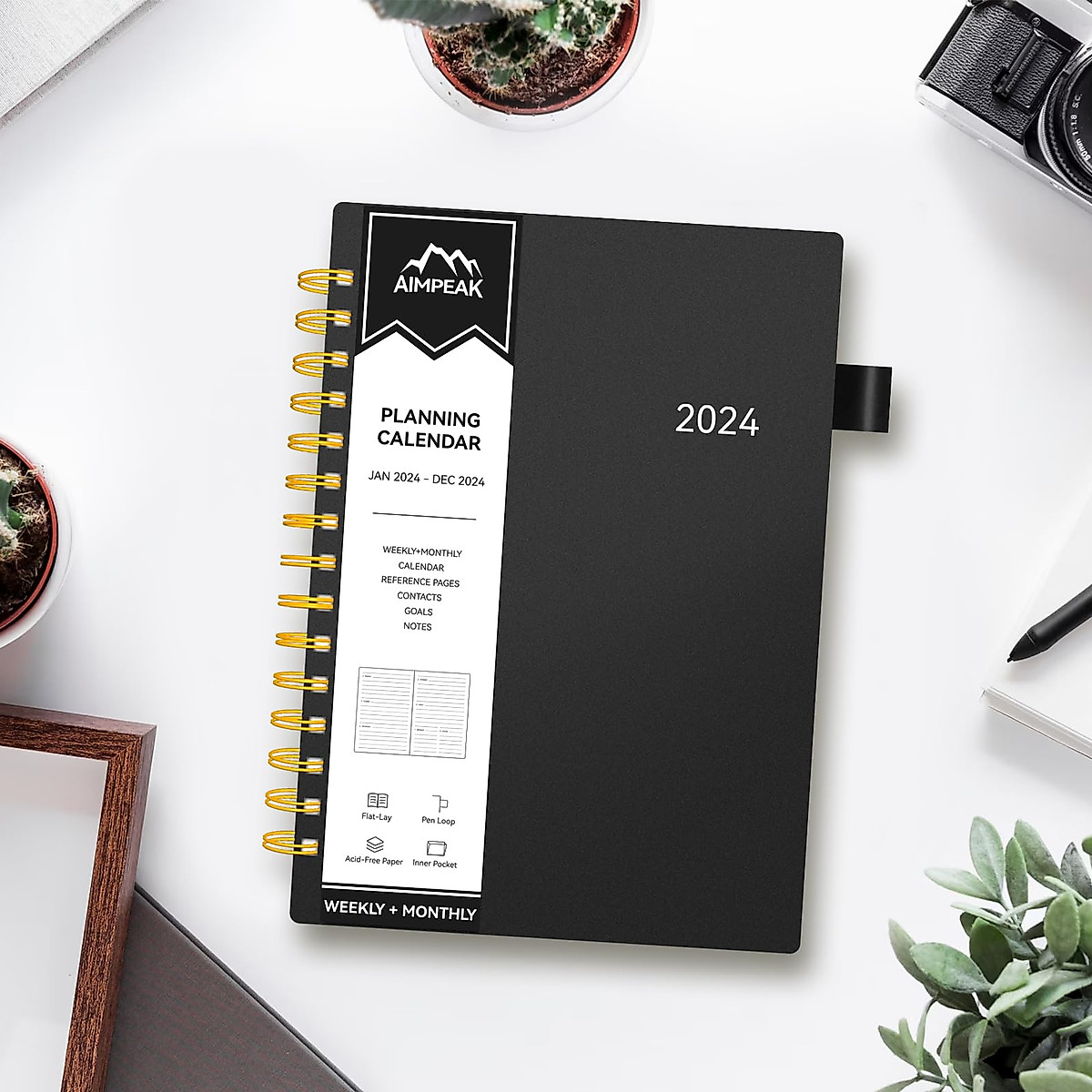 2023 Weekly & Monthly Planner, Jan. 2023 - Dec. 2023, AIMPEAK Planner 2023, Monthly Tabs, Inner Pocket, Pen Loop, PVC Waterproof Cover, Notes Pages, Spiral Binding, 138Pages, Black(5.5"x8.5")
