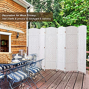 Duraspace 6 Panels Room Divider 6 FT Tall Weave Fiber Privacy Screen Freestanding Double Hinged Folding Screen Extra Wide Room Dividers for Patio Privacy (Off White)