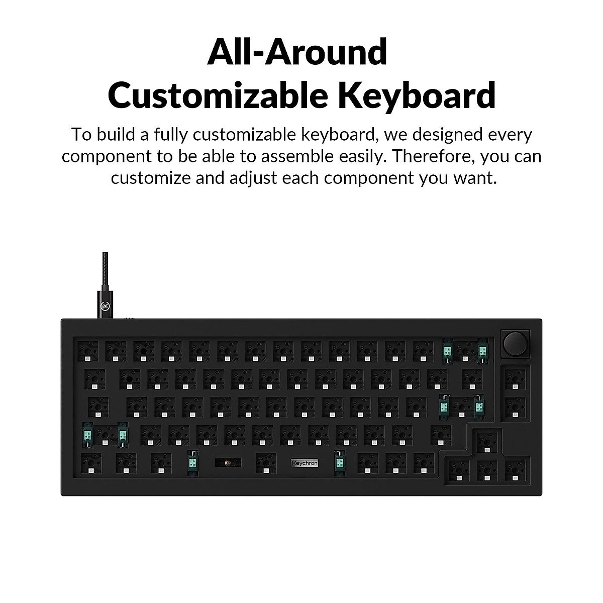 Keychron Q2 Wired Custom Mechanical Keyboard Barebone Knob Version, QMK/VIA Programmable Macro, Compatible with Mac Windows Linux, Hot-Swappable 65% Layout, Double-Gasket DIY Kit - Blue