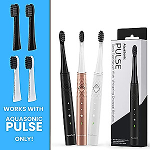 AquaSonic Pulse Activated Charcoal Replacement Brush Heads - Ultra Whitening Brush Heads - 2X Whitening & Stain Remover - Compatible only with AquaSonic Pulse- 2 Pack (White)