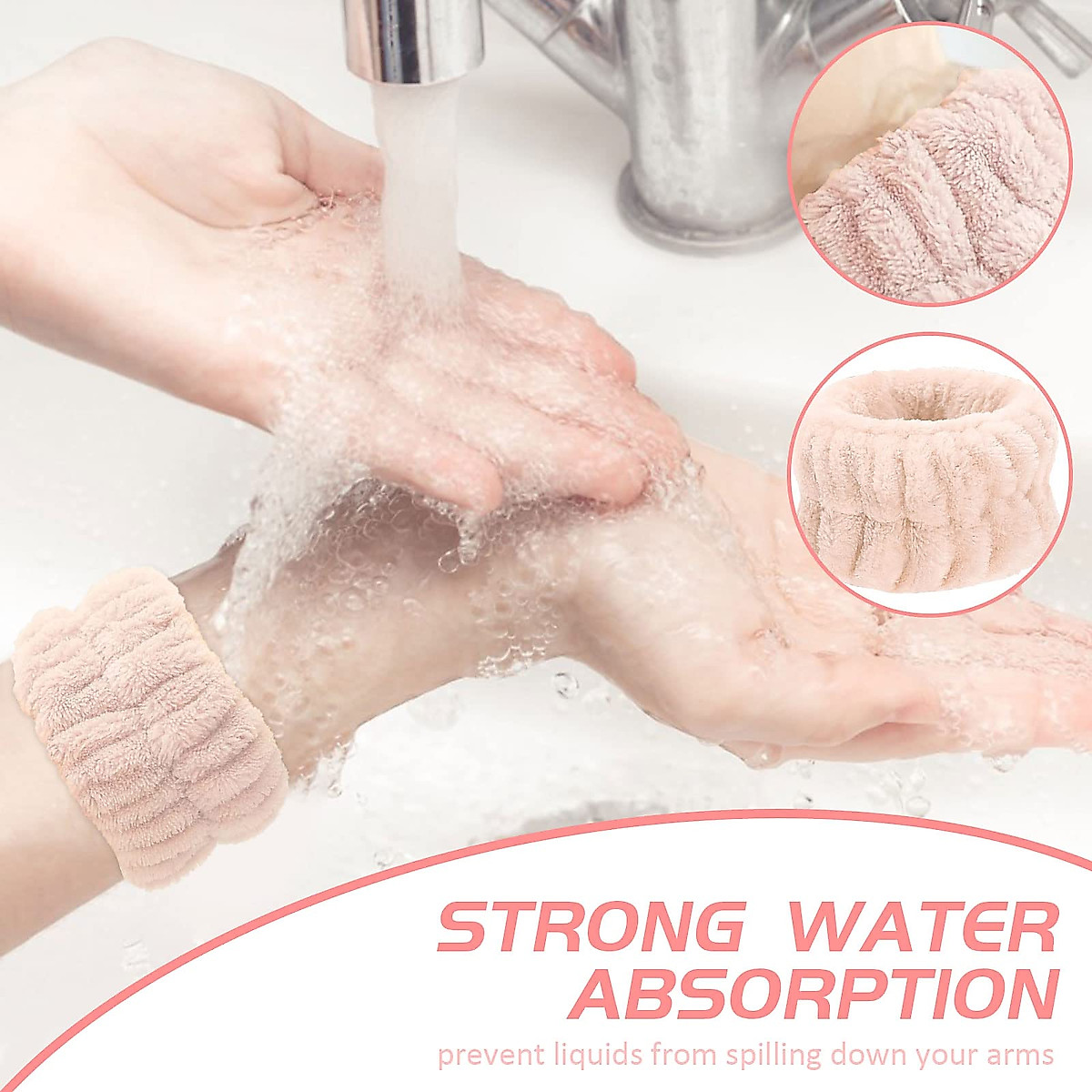 Face Washing Wristbands-Absorbent Wristband for Washing Face Microfiber Wrist Wash Band Towel, Makeup Skincare Prevent Liquids Spilling Down Arm (Purple, Pink, Pale Pink, Light Brown)