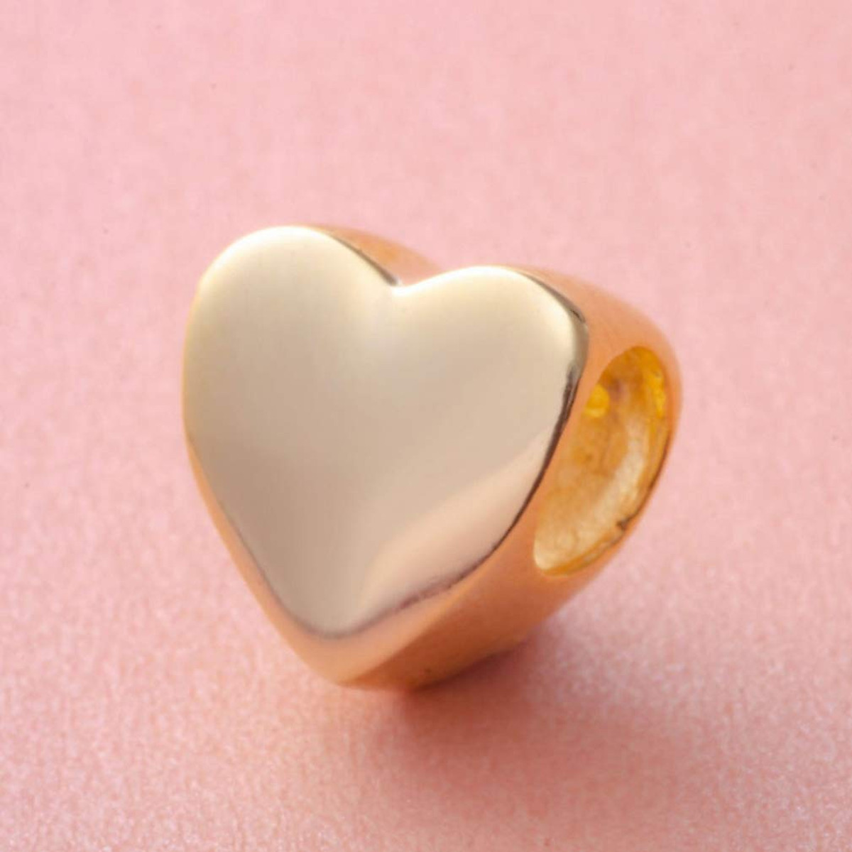 Gold Plated 925 Sterling Silver European Style Beads. Glossy Shiny Heart Charm, Hold Me Firmly Charm, Steadfast Love Charms