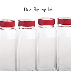 Upper Midland Products 4 Pack 32 Oz Large Spice Seasoning Shaker Containers Jars Plastic With Red Dual Flip Top Sided Lid, 4 Long Spoons And Labels