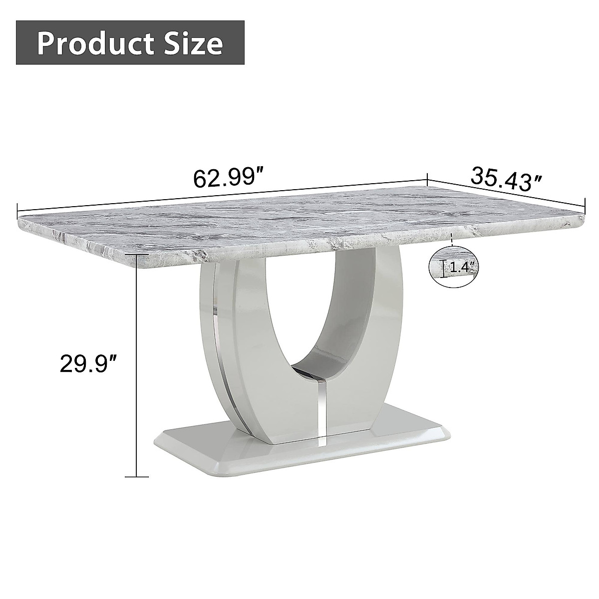 63" Luxurious White Imitation Marble Dining Table, Modern Rectangular Dining Table with Faux Marble Top and U-Shape MDF Base, Office Computer Table for Kitchen Living Dining Room(No Chairs)