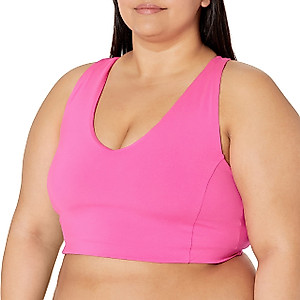 Amazon Essentials Women's Active Sculpt V-Neck Medium Support Sports Bra, Neon Pink, X-Large