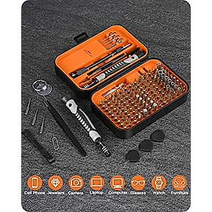 RARTOP Upgraded Precision Screwdriver Set, 130 in 1 with 120 bits Repair Tool Kit, Magnetic Screwdriver Set with mini built-in box for Electronics iPhone Jewelers Game Console Passion Orange