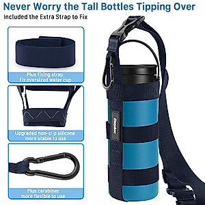 Water Bottle Holder with Strap, Water Bottle Carrier with Adjustable Shoulder Strap & Carabiner for 12/25/32/40/64 oz Universal/Hydro Flask Water Bottles for Walking Hiking Gym (Bottle Excluded)