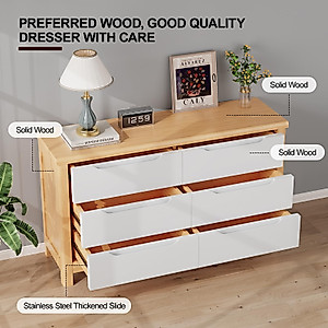 Polynices Bedroom Dressers with Drawers,Large Natural Wood Dresser & Chests of 6 Drawers Storage Organizer, Modern Wide Dresser for Bedroom, Kids Bedroom, Hallway White