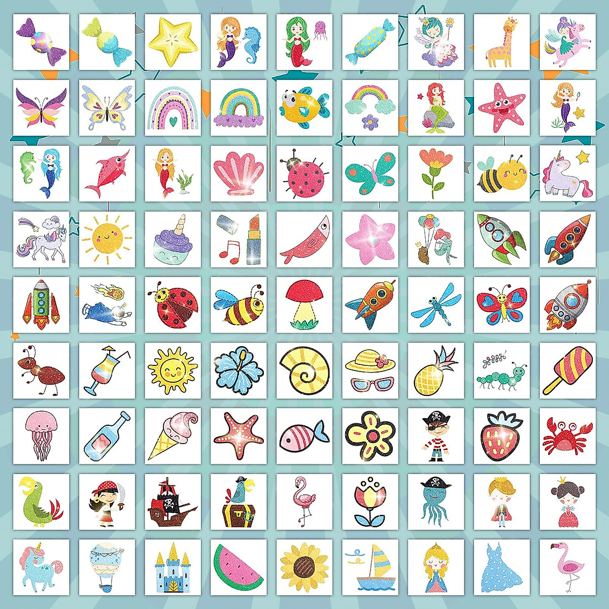 EMOME 204 Sheets Glitter Tattoos for Kids,Individually Wrapped Kids Temporary Tattoos for Girls Boys, Party Favors Birthday Supplies Goodie Bags Stuffers for Kids