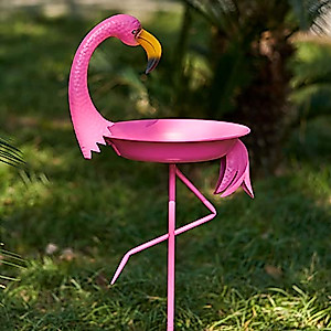 SMQLJXC 12.6" W*39.4" H Flamingo Bird Baths for Outdoor, Metal Bird Bath Bowl, Bird Feeder or Drinker Plate with Metal Stake, Home Garden Lawn Yard Decor