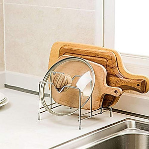 SDGH Stainless Steel Stand Cutting Chopping Board Pan Pot Lid Storage Rack Holder Kitchen Accessories Organizer