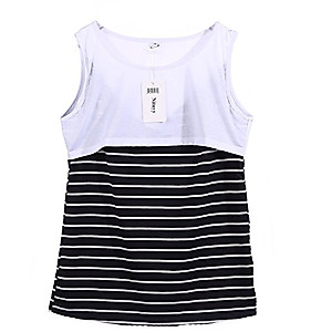 Nituyy Women Double Layered Patchwork Maternity Breastfeeding and Nursing Tank Top Cami Vest (White, M)