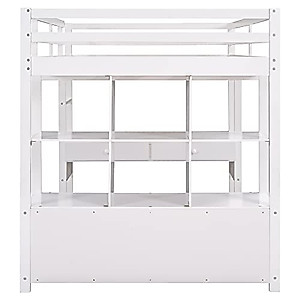 Harper & Bright Designs Full Loft Bed with Desk, Solid Wood Frame Storage Shelves and Drawers (Full Size, White), Gray(storage)