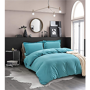 La Calypso Bedding 100% Cotton 600 Thread Count Duvet Set, 1 Piece Duvet Cover with Zipper Closure & Corner Ties and 2 Pillowcase, Comforter Cover Set (King/California King Size, Turquoise)