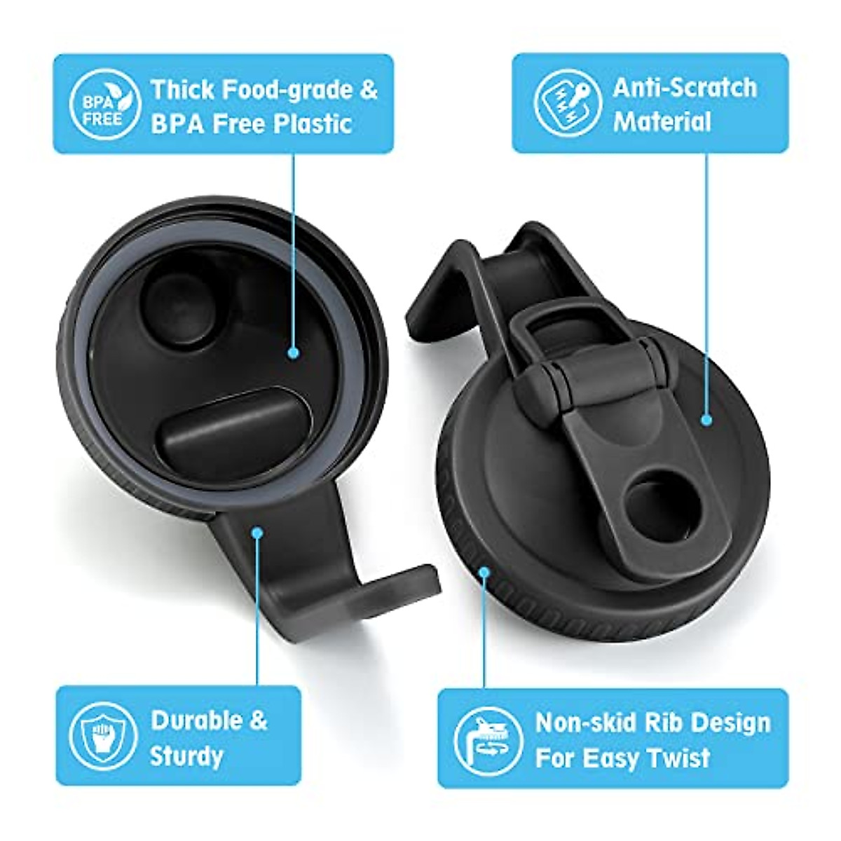 Wide Mouth Mason Jar Lids with Handle, Plastic Mason Jar Pour Spout Lid, Reusable Flip Cap Lid, Canning Lids with Leak-proof Airtight Seal Black (Jar Not Included)