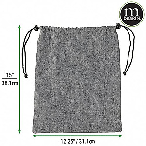 mDesign Portable Large Capacity Travel Bag with Draw String Closure, Water-Resistant for Laundry Room, College Dorm Room, Apartment, Gym, Sporting Events, School, Make-Up, Travel - 2 Pack - Gray