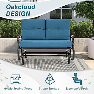 Oakmont Outdoor Glider Rocking Bench 2 Person Patio Loveseat Steel Frame Furniture Set for Patio, Garden, Yard, Porch with Resistant Cushions (Peacock Blue)