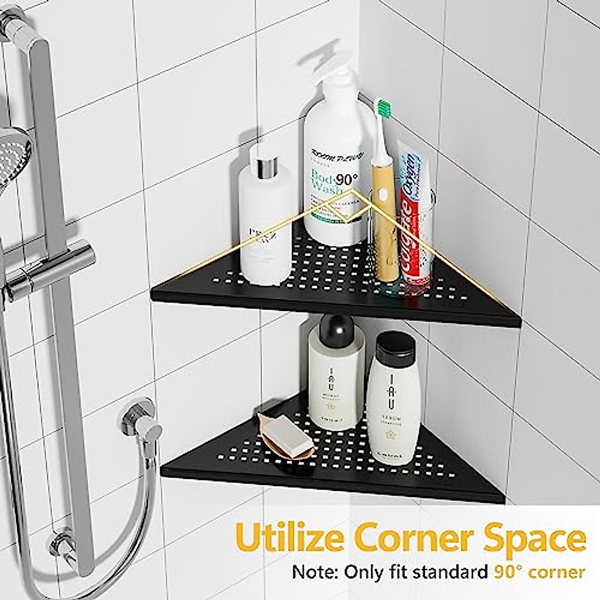 Neodrain 10 Inch Corner Matte Black Wall Shelf Set of 2, Floating Corner Shelves for Wall, 304 Stainless Steel Wall Storage Shelves for Bathroom,No Drilling