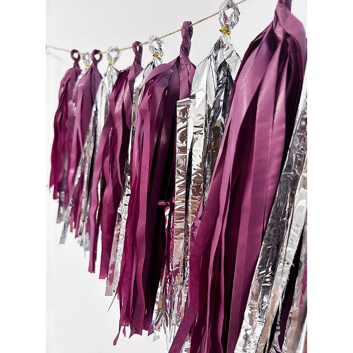 Daihellenstone 20 PCS DIY Tissue Tassel Garland Kit Kraft Burgundy Silver Party Streamers Bunting Banner Backdrop for Wedding Party Bridal Shower Centerpieces Table Decorations