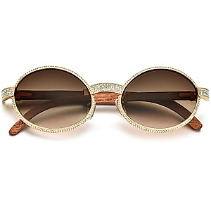 HEPIDEM 100% Really Buffalo Horn Luxury 720pcs Diamonds BUffs Sunglasses 7550179 (Wood Frame Gradient Tea Lens)