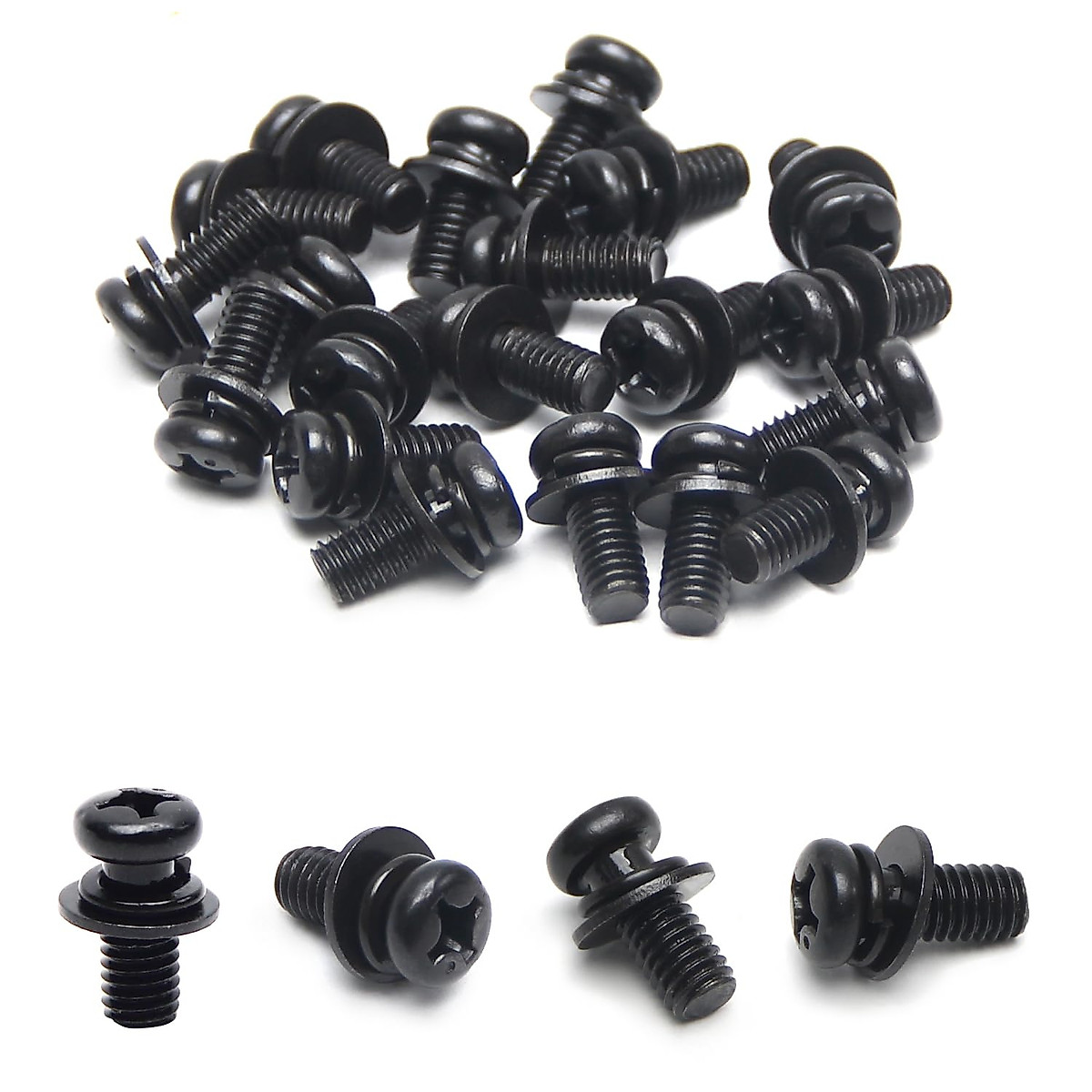 MroMax M6 x 14mm Carbon Steel Phillips Pan Head Machine Screws Bolts Combine with Spring Washer and Plain Washers 20Pcs
