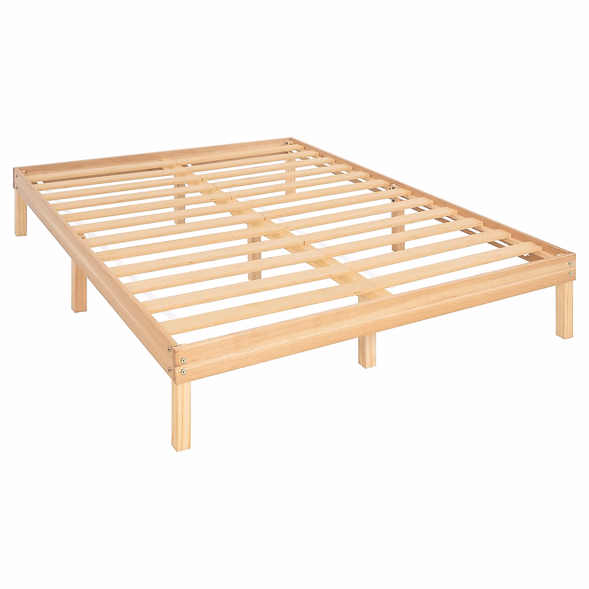 Naomi Home 14 Inch Solid Wood Platform Bed Queen Bed Frame, Pine Wood Queen Platform Bed Frame, No Squeak Bed Frame, Bed Frame Queen Size, No Box Spring Needed, Sturdy Bed Frame - Natural