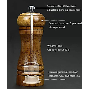 Funly mee Brown Wooden Salt and Pepper Grinder Mills, Manual Salt Grinder Refillable Pepper Mill (5 inch (1 Pack))