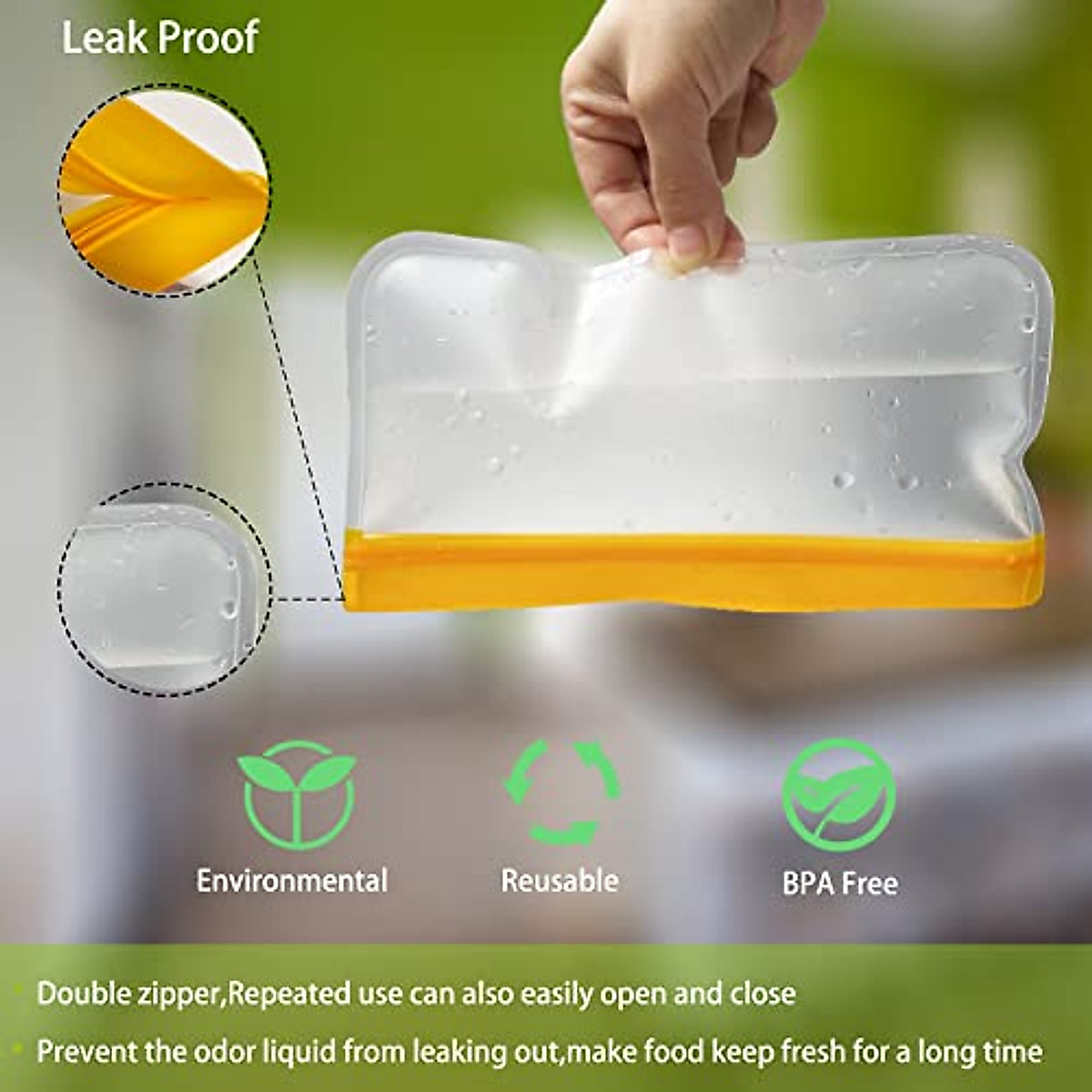 10 Pack Reusable Food Storage Bags, BPA Free Food Freezer Sealed Leak-Proof Bags for Family Activities, Travel Storage Food (3 Snack Bags + 4 Vegetable & Fruit Bags + 3 Gallon Bags