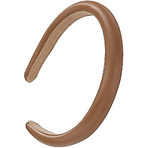 NARUNING 3 Pcs Padded Headbands for Women, Solid Color Leather Headbands, Fashion Headwear, Girls Women Hair Accessories (Black + white + brown)