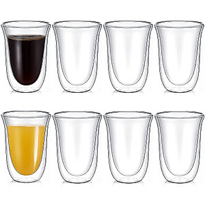 8 Pack 10 oz Double Walled Coffee Mugs Glass Espresso Cups without Handle Clear Thermo Insulated Demitasse Cups for Cappuccino Tea Latte Beverages