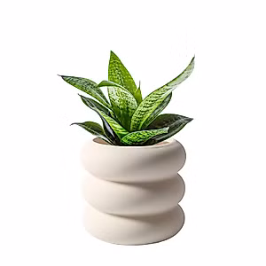 SANDYBAYTAS Ceramic Plant Pot Indoor, 4.5 Inch Beige Unglazed Flower Pot with Drainage Hole, Small Bubble Design Ceramic Planter for Home & Office Decor