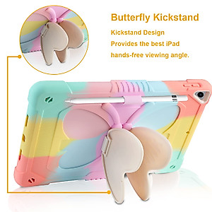 VOFUOE for iPad 9th 8th 7th Generation Case with Kickstand Butterfly Wings Pencil Holder for iPad 10.2 Case Heavy Duty Hard Rugged Protective Cover Kids Girls for iPad 9th/8th/7th Gen(2021/2020/2019)