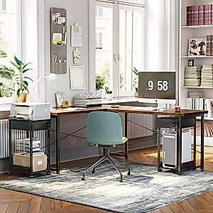 ODK 3-Tier Printer Stand with Storage, Computer Tower Stand with Drawer & Key, Movable CPU Stand, Under Desk Printer Shelf, Storage Shelf with Lockable Wheels for Home Office Black